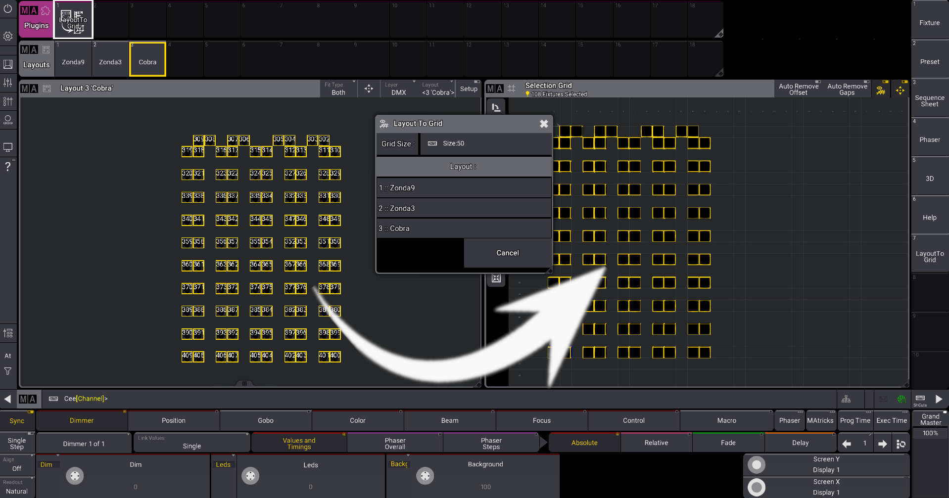 Layout to Grid plugin for GrandMA3 – Ctrl+Cee